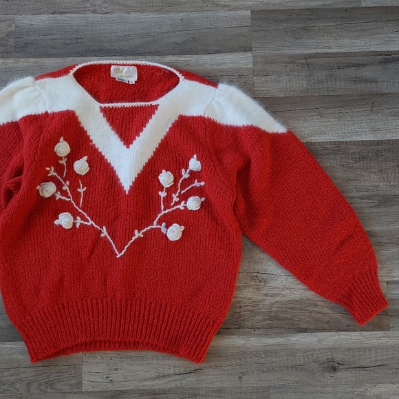 Vintage | Sweaters | Vintage 8s Lily Of California Puff Sleeve Rose ...